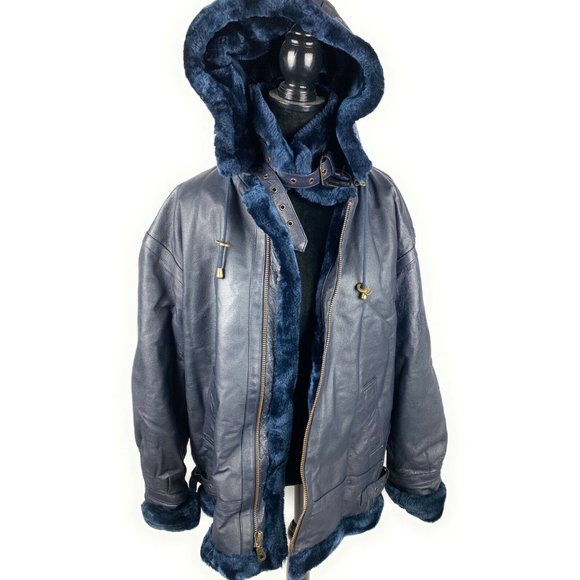 Wilda | Jackets & Coats | Wilda Genuine Leather Hooded Coat Faux Fur ...